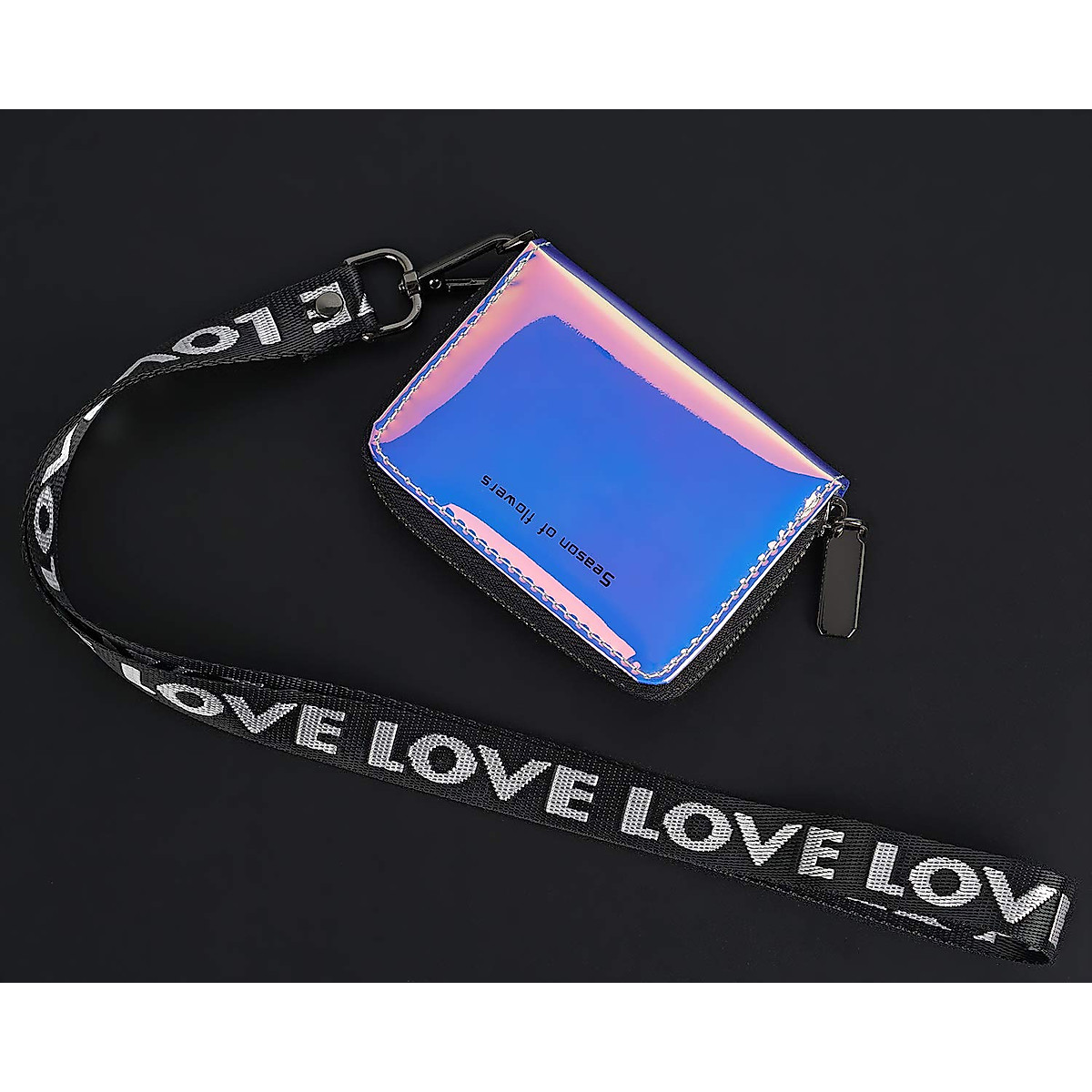 Women Small Neck Wallet Mini Credit Card Holder With Detachable Neck Lanyard Zipper Card Case Holographic Mini Coin Purse Travel Lanyard Wallet