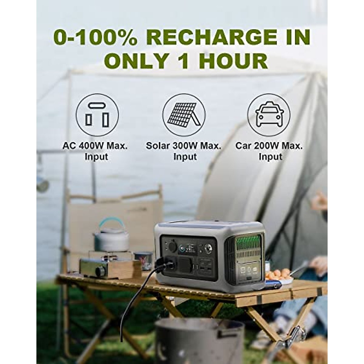 ALLPOWERS 299Wh 600W Portable Power Station R600, LiFePO4 Battery Backup with UPS Function, 1 Hour to Full 400W Input, MPPT Solar Generator for Outdoor Camping, RVs, Home Use