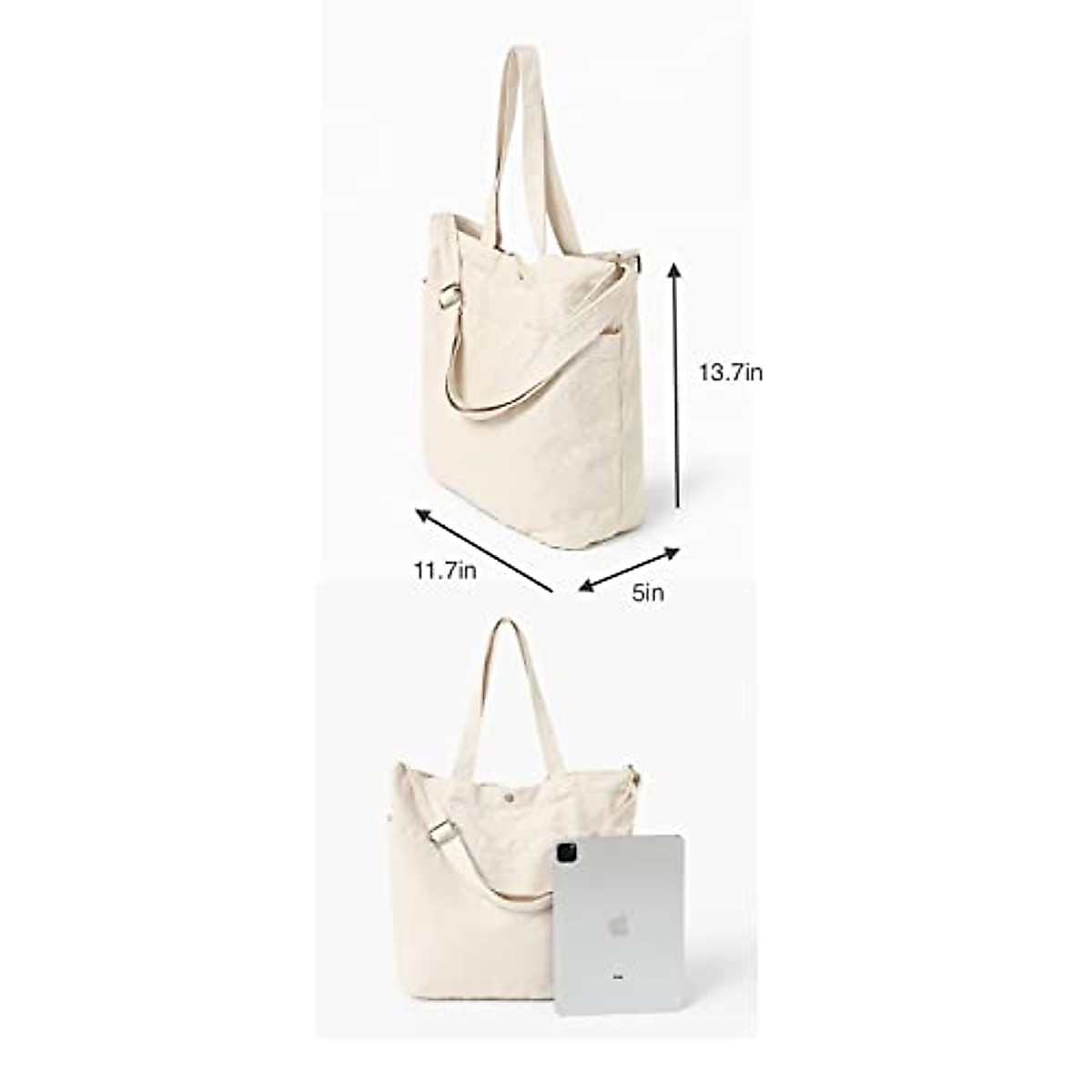 Jeelow Canvas Tote Crossbody Shoulder Bag Handbag Purse With Shoulder Strap For Men & Women (Beige)