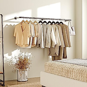 YATINEY Pipe Clothes Rack, 65.2in Wall Mounted Industrial Clothing Rack, Heavy Duty Detachable Garment Rack, Closet Hanging Clothes Rod, Multi-Purpose Hanging Rod for Bedroom, Black FS13L2BB