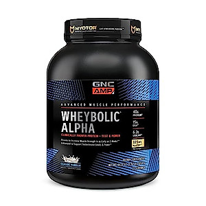 GNC AMP Wheybolic Alpha with MyoTOR Protein Powder | Targeted Muscle Building and Workout Support Formula with BCAA | 40g Protein | 22 Servings | Classic Vanilla