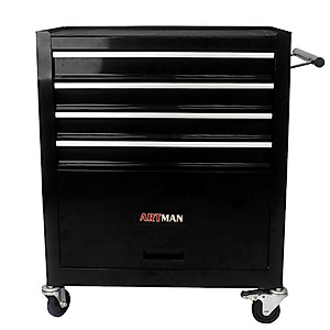 Campfun 4-Drawer Rolling Tool Cart, Metal Tool Storage Organizer Cabinet with Interlock System and Wheels, Multifunctional Mechanic Tool Chest for Garage, Warehouse, Workshop Repair Shop, Black