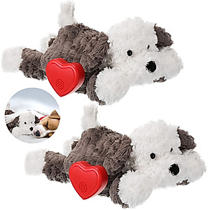 Liliful 2 Pack Puppy Heartbeat Toy Stuffed Puppy for Sleep Aid Plush Animals Dog Toy with Beating Heart Relief Separation Anxiety Training Behavioral