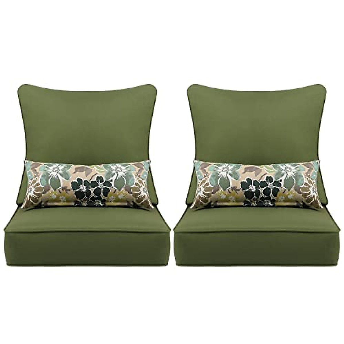 Aoodor 24'' x 24'' Outdoor Deep Seat Chair Cushion Set，Olefin Fabric Slipcover and Sponge Foam- Green (Set of 2 Seats, 2 Backs, 2 Pillows)