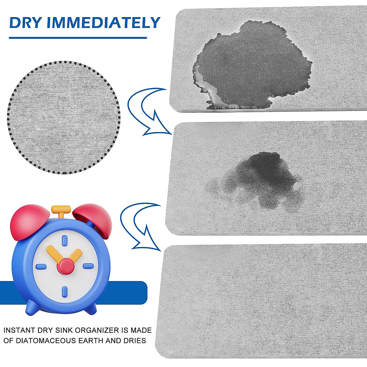 4Pack Water Absorbent Diatomite Coasters, Instant Dry Sink Organizer Water Absorbing Stone Tray Diatomaceous Earth Soap Dish Toothbrush Holder Stone Drying Mat for Bathroom Kitchen Sink Countertop (L)