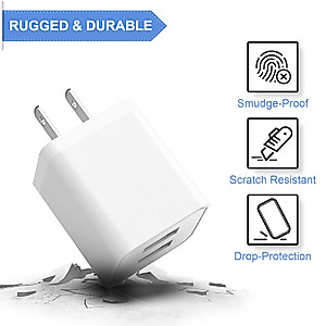 6Pack USB Wall Charger, iGENJUN 2.4A Phone Charger Dual USB Port Cube Power Plug Adapter Fast Wall Charger Block Compatible with iPhone 16/16 Pro/15/15 Pro, Samsung Galaxy, Pixel, LG, Android-White
