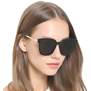 U.I STATION Square Sunglasses Womens Mens Oversized Mirrored lens U886 (BLACK)