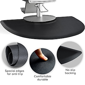 Salon Mat 3'x5' Barber Shop Anti-Fatigue Salon Chair Mat - Black Semi Circle Salon mats for Hair Stylist - 1/2" Thick Comfort Salon Standing Mat