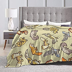 Thinye Cartoon Cute Leopard Gecko Throw Blanket Super Soft Comfy Micro Fleece Fuzzy Blanket Decorative Blanket for Bed Couch Chair Living Room (50*40inch) White
