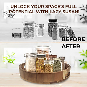 PANDAWOOD 12 Inch Lazy Susan Organizer 100% Acacia Wood - Large Lazy Susan Turntable Organizer for Cabinet, Dining Table, Bathroom, Pantry - Kitchen Cabinet Countertop Organizer - Spice Lazy Susan