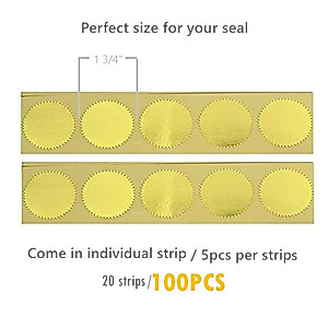 UNIQOOO 100pcs Gold Embossed Foil Blank Certificate Self-Adhesive Sealing Stickers - Perfect for Invitations, Certification, Graduation, Notary Seals, Corporate Seals, and Personalized Monogram Emboss