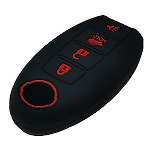 Silicone Key Fob Cover Remote Keyless Case Protector Compatible with Nissan 350Z 370Z Altima Armada GT-R Maxima Murano Pathfinder Rogue Select Sentra Titan Versa Note Xterra (4 Buttons Black & Pink)