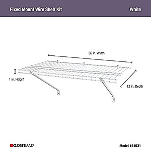 ClosetMaid Wire Shelf Kit with Hardware, 3 Ft. Wide, for Pantry, Closet, Laundry, Utility Storage, White Vinyl Finish
