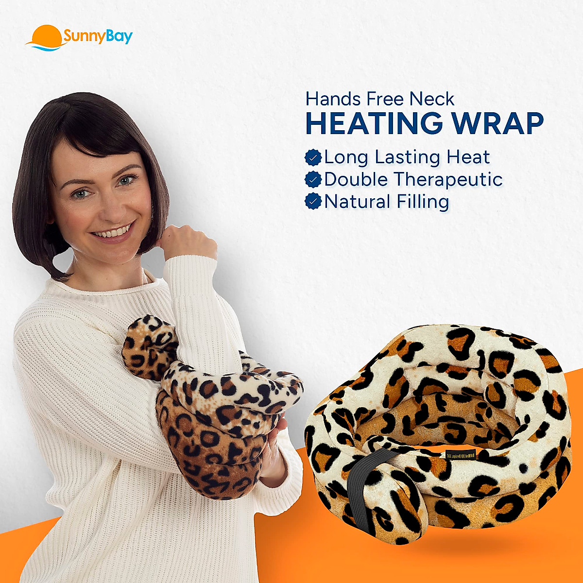 SunnyBay Microwave Heating Pad, Microwavable Cold or Heated Neck and Shoulder Wrap, Moist and Weighted Hands-Free Beanbag Pack with Wide Neck Coverage, 2.5 lbs, 26 Inches Long-Length, Leopard
