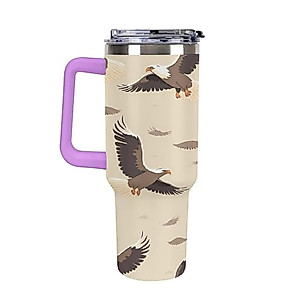 Bald Eagle Pattern 40 Oz Car Cup Stainless Steel Travel Mug Leak-Proof Insulated Tumbler with Handle Violet-style