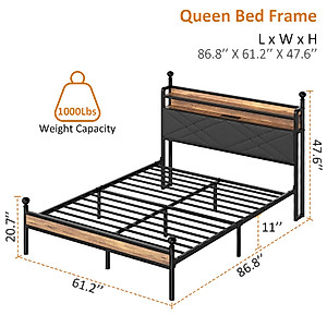 Winkalon Metal Bed Frame Queen Size Black Iron Platform with Modern Headboard and Footboard No Box Spring Needed, Under Bed Storage, Strong Slat Support (Canopy Bed Frames, Queen)