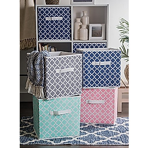 DII Non Woven Polyester Storage Bin, Lattice, Gray, Large Set of 2