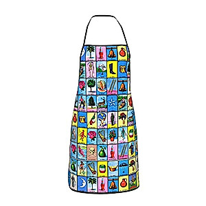GregTins Colorful Mexican Loteria Cards Apron Bib Apron With Pocket Funny Kitchen Aprons For Women Chef Cooking Bbq Drawing
