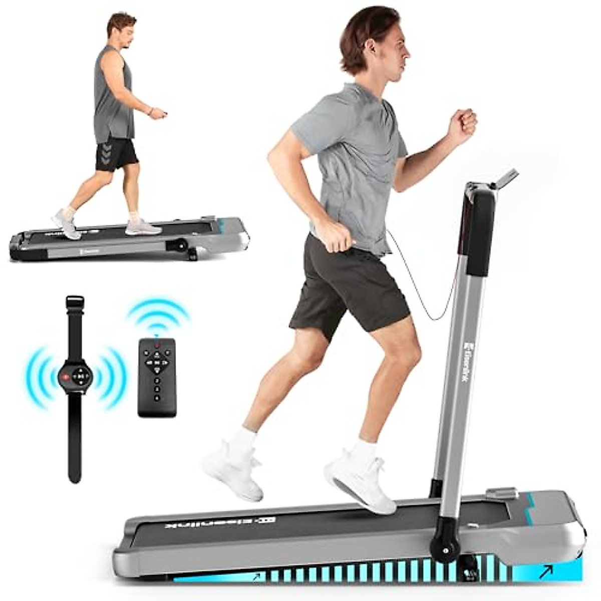 Eisenlink 2 in 1 Foldable Treadmill Under Desk for Home with Manual Incline, APP Control Portable Treadmill Quiet for Small Space Workstation 300 lbs Weight Capacity, Installation-Free 3.0 MPH