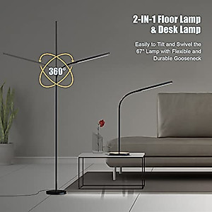 Homuserr Floor Lamp, 2-in-1 LED Floor Lamp & Desk Lamp with Stepless Dimming & 4 Color Temperatures, 12W LED Standing Lamp with 2 Timing Modes, Eye-Caring, Touch Control for Living Room Bedroom Office