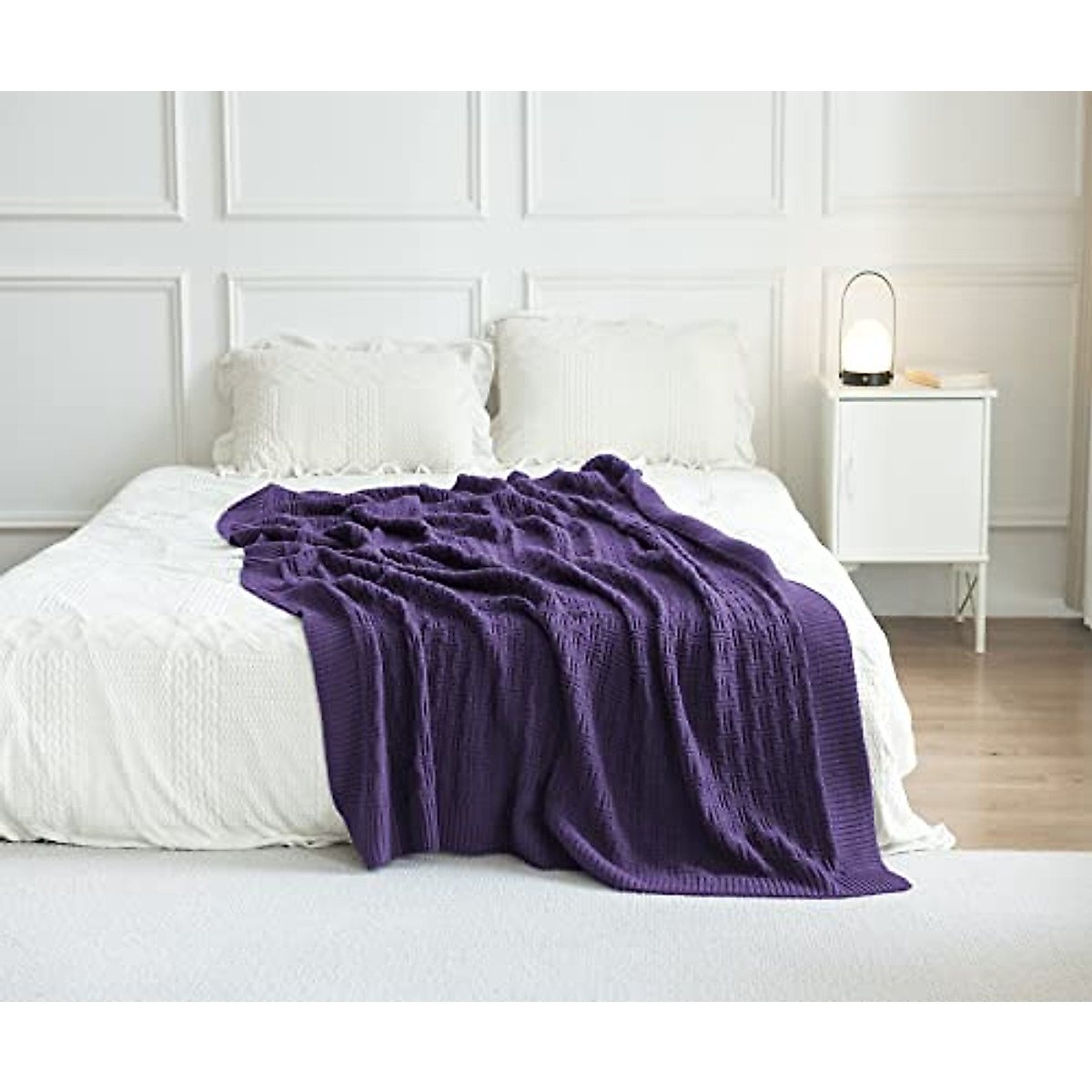 SCISCI Cable Knit Throw Blankets，Super Soft Warm Double Sided Lightweight Blanket for Bed Sofa ，Blanket 50 x 60 Inch，Machine Washable Throw Blankets，Deep Purple