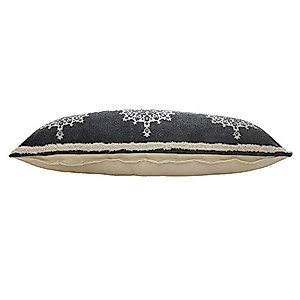 LR Home Casual Floral Mandala Medallion Lumbar Tufted Border Throw Pillow, 14" x 36", Dark Gray/White