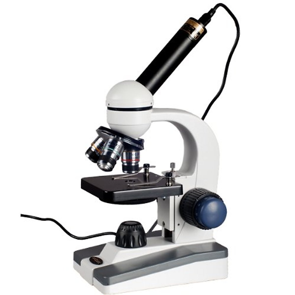 AmScope M150C-E-A 40X-1000X LED Cordless All-Metal Framework Full-Glass Optical Lens Student Compound Microscope with Coarse & Fine Focusing + Digital Camera USB Imager