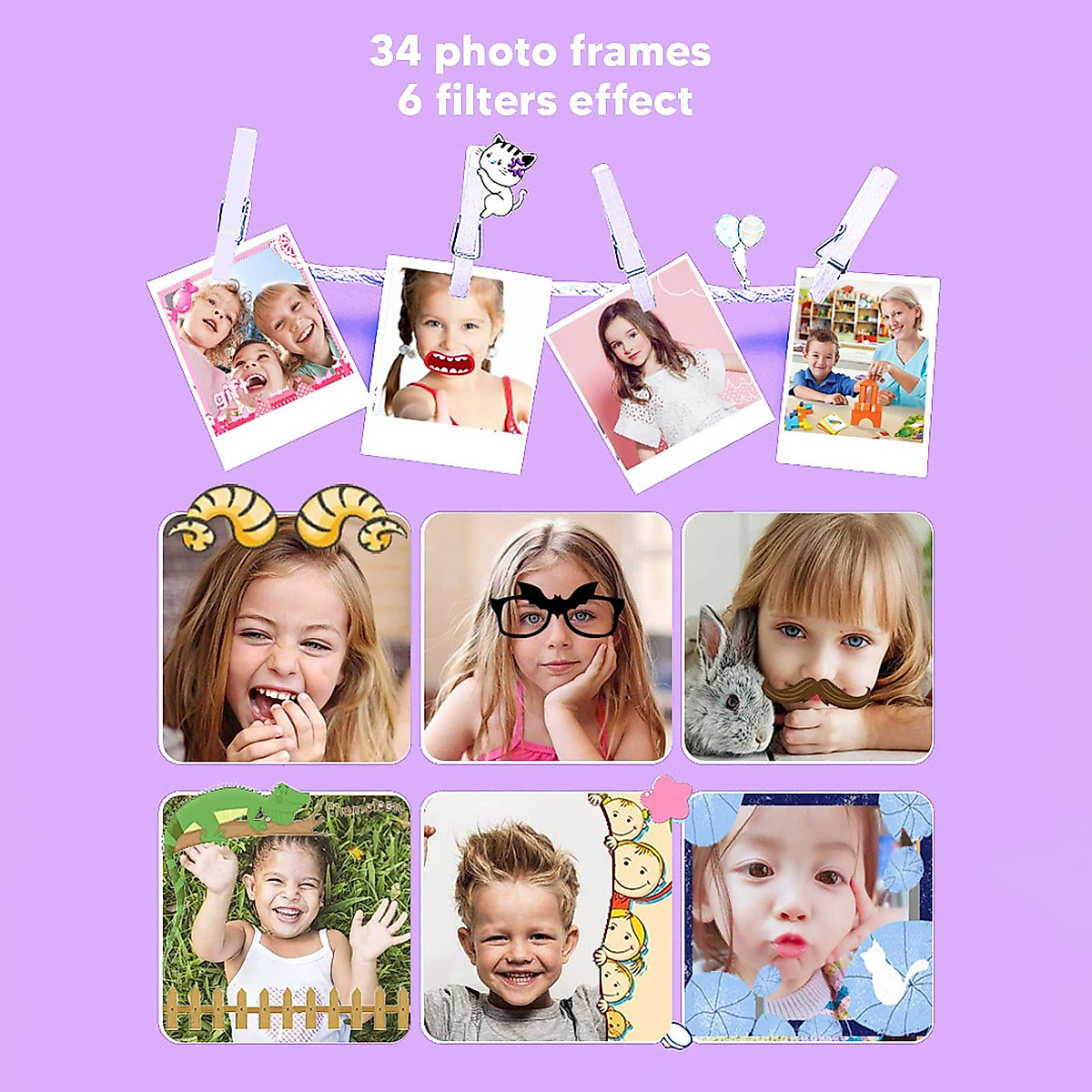 Yctze Camera, Digital Camera with 32G Card High Definition Dual Lens 1080P 8X Zoom USB Rechargeable for Girls (Beige)