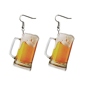 Lifelike 3D Simulation Beer Mug Earrings Miniature Wine Glass Dangle Drop Earrings for Women Cute Funny Food Ear Jewelry-yellow
