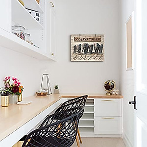 WALLOHERE Rustic Elephant Canvas Wall Art God Says You Are Inspirational Quotes Pictures Decor Farmhouse Bible Verses For Living Room Bedroom Framed Ready To Hang 12x16 Inch …