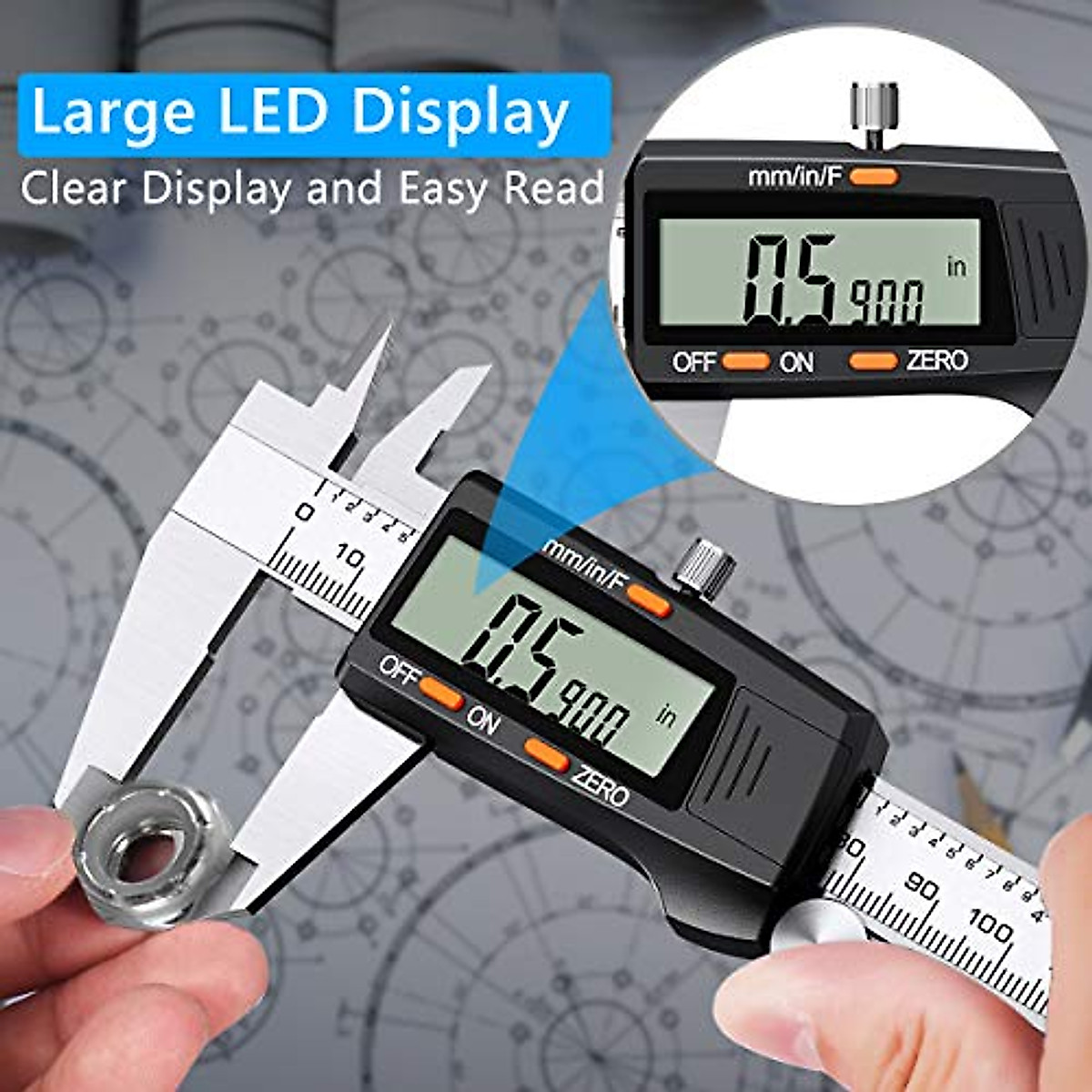 eSynic Digital Vernier Caliper 200 mm/ 8 Inch Stainless Steel Electronic Caliper Fractions/Inch/Metric Conversion Measuring Tool for Length Width Depth Inner Diameter Outer Diameter