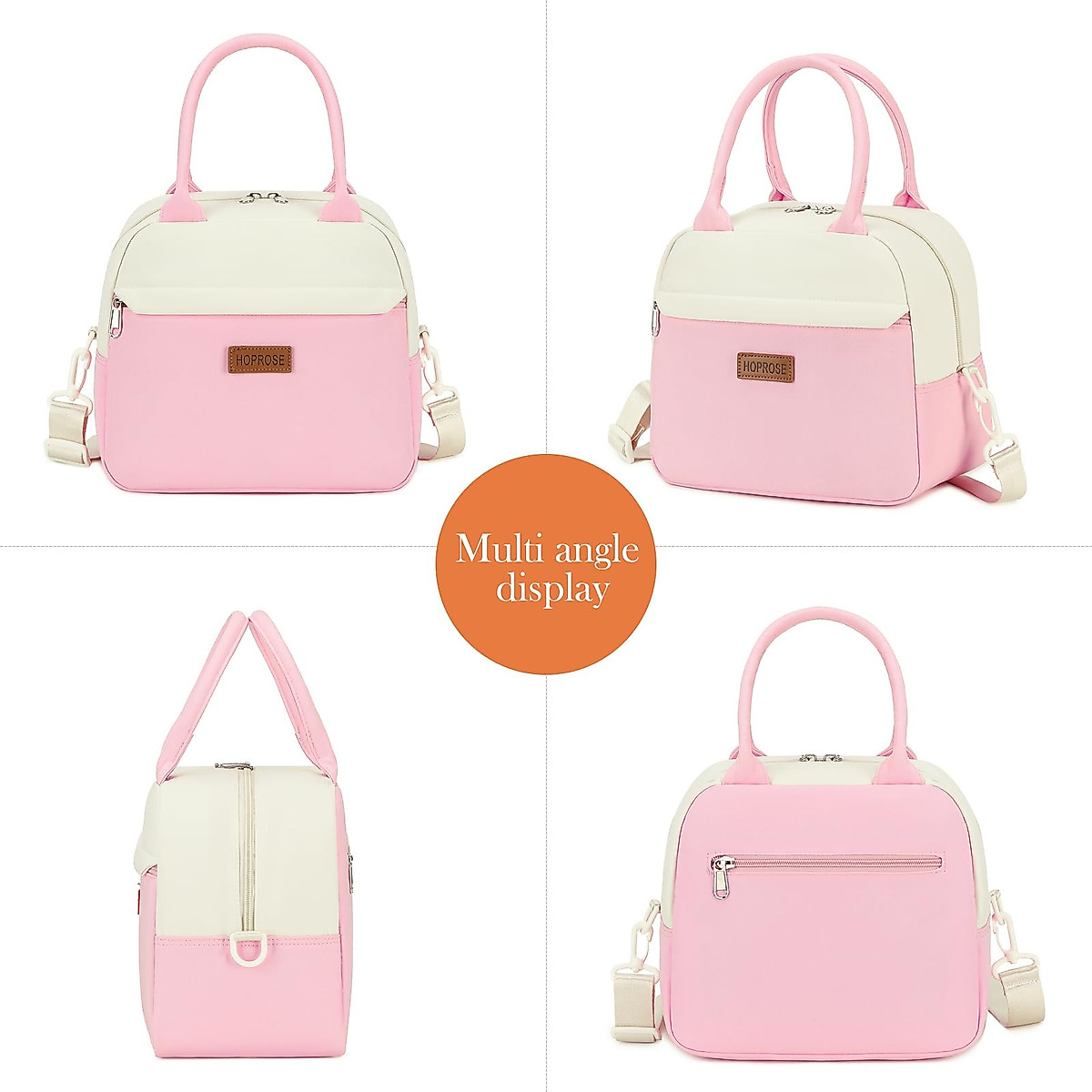 Generic HOPROSE Lunch Bags for Women Men Adults, Insulated Leakproof Lunch Box Large Capacity Lunch Tote Bag, Reusable Cooler Lunch Container for Work/Picnic/Camping (Pink with White), #1801