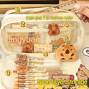 COPAMVR Pencil Case Large Capacity Pencil Pouch Aesthetic with Multi-Pieces Ultimate Organizer Kit: Spacious & Chic Pouch with Premium Assorted Essentials (Brown-B set), PB9587