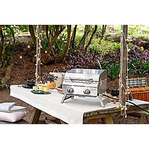 Megamaster 2-Burner Outdoor Tabletop Propane Gas Grill in Stainless Steel & GasOne Steak Saver Adapter 1 LB Propane Gas Grill Adapter Converter Universal 1 Pound / 16.4oz 1''-20 Male