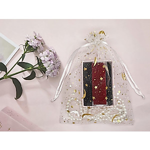 Jexila 100PCS Moon Star Organza Bags 5''X7'' White Mesh Drawstring Jewelry Gift Bags for Baby Shower Wedding Party Favor Candy Bags