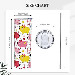 Tangopi Pink Pigs Heart 20 oz Tumbler with Lid and Straw Insulated Travel Coffee Mug Reusable Spill Proof Coffee Cups Stainless Steel Water Bottle for Hot and Cold Drinks