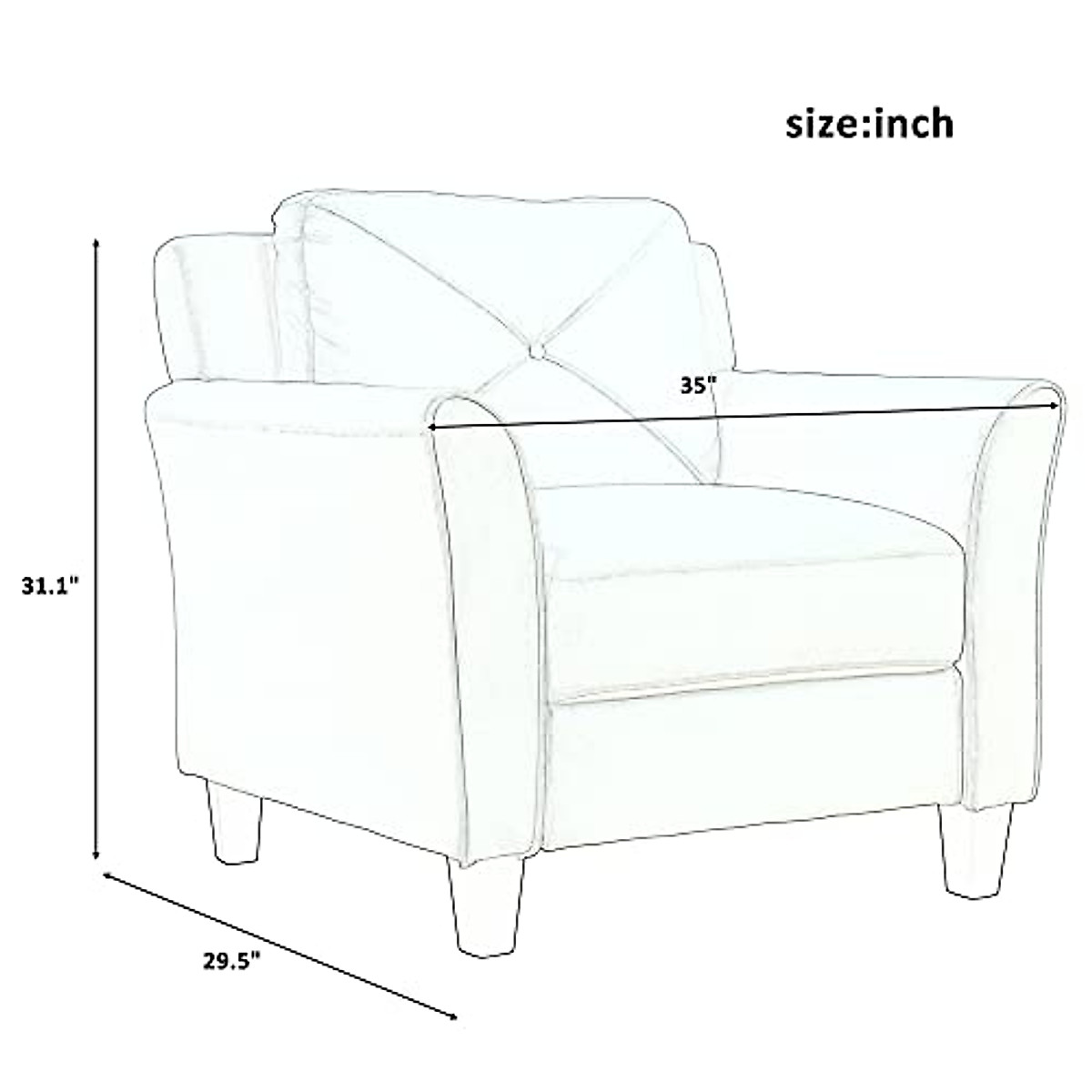 P PURLOVE 3 Pieces Polyester Blend Button Tufted Sofa Set, Living Room Furniture Set, 1 Armchair, 1 Loveseat, 1 Sofa (Gray)