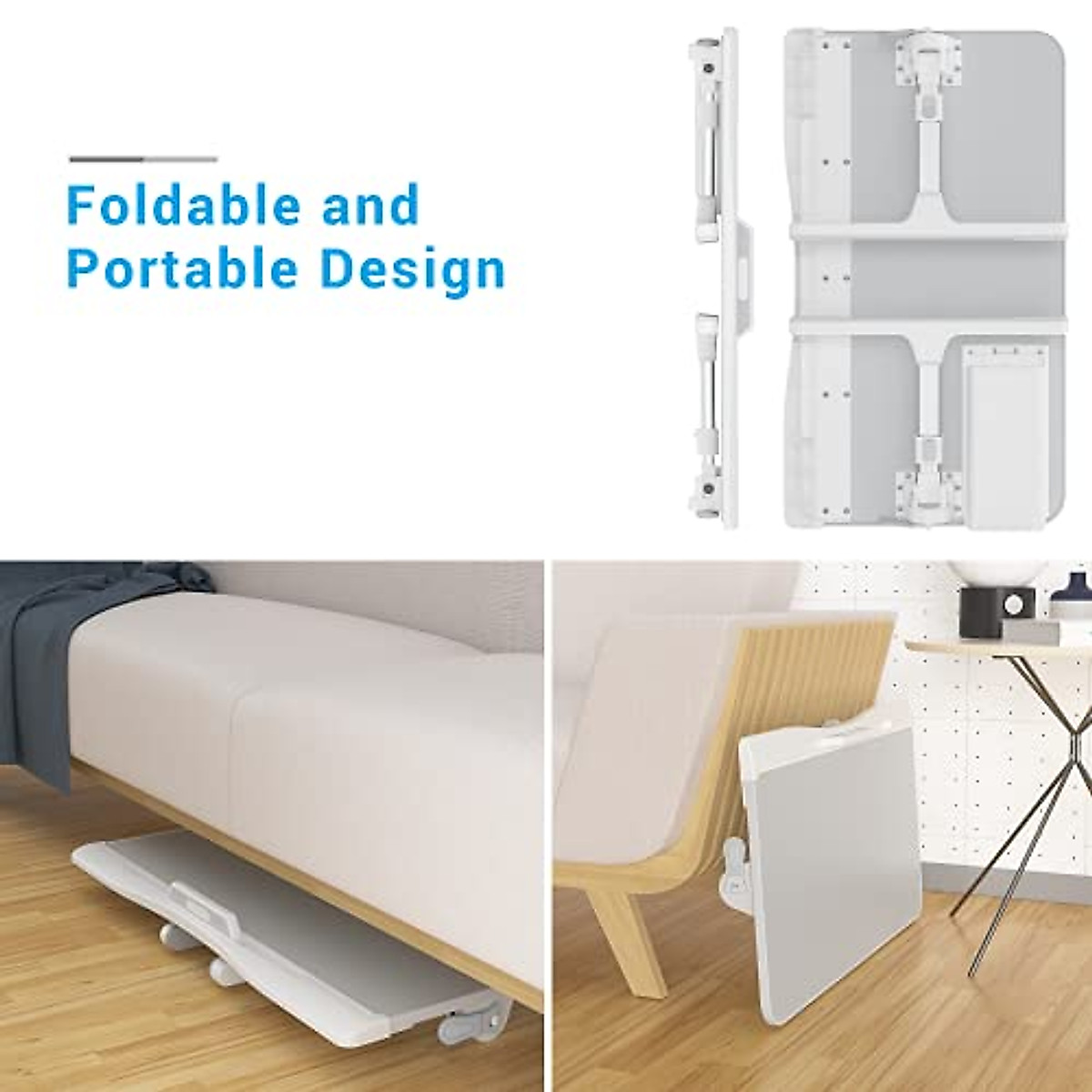 Laptop Bed Tray Desk, PVC Leather Adjustable Laptop Stand Bed Table, COKWEL Foldable Notebook Table with Storage Drawer for Bed Sofa Couch Eating Reading Working(Large, Gray)