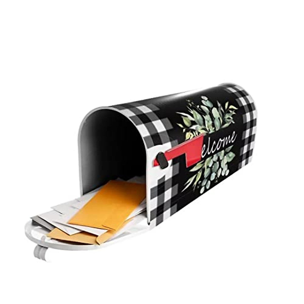 Spring Welcome Mailbox Covers Magnetic Standard Size 18" x 21", Buffalo Plaid Wreath Mailbox Covers Mail Wraps Cover Letter Post Box for Gardern Yard Outdoor Decor