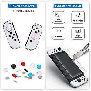 FUNDIARY Glitter Dockable Cover Case Compatible with Nintendo Switch OLED, Protective Shell for Switch OLED and Comfort Grip for Joy Con with Screen and 12 Thumb Caps - Glitter TPU Joy Con Case