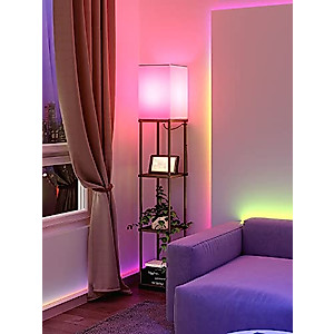 addlon Smart Modern Shelf Floor Lamp with RGB Bulb and White Lamp Shade - Display Floor Lamps with Shelves for Living Room, Bedroom and Office - Classic Black