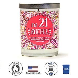 I'm 21 | Tropical Fruit, Spice, Vanilla | Scented Soy Candles | 10 Oz. Jar Candle | Made in USA | Decorative Aromatherapy | 21 Year Old Birthday Gifts | 21st Birthday Candles