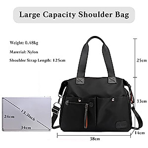 CORIOS Women Shoulder Bag Nylon Handbag Casual Top Handle Bag Multi Pocket Crossbody Bag Waterproof Messenger Bag Lightweight Tote Bag Hobo Bag for Shopping Work Party Travel School Black