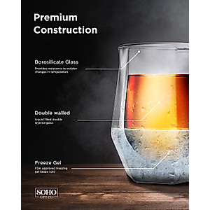 Unique Whiskey Gift for Men, Freezer Chiller Glass (Double Wall) Freezable 7oz Scotch n' Bourbon Ice Cup, Gift for Christmas/Birthday (Gift Boxed)