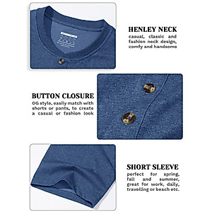 MAGCOMSEN Short Sleeve Henley Men Cotton Lightweight 3 Button Tops Vintage Casual Summer Shirt Soft Fashion Grey Blue M