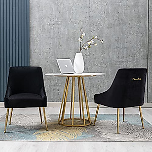 FUNESI Modern Velvet Accent Chair, Thick Sponge Upholstered Dining Chair with Golden Legs for Dining Room/Bedroom/Living Room/Office Set of 2(Black)