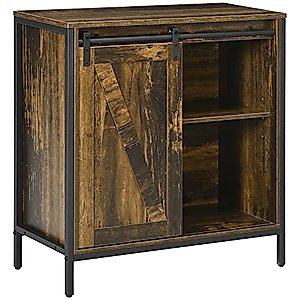 HOMCOM Buffet Cabinet, Farmhouse Sideboard, Coffee Bar Cabinet with Adjustable Shelf, Sliding Barn Door for Kitchen and Living Room, Rustic Brown