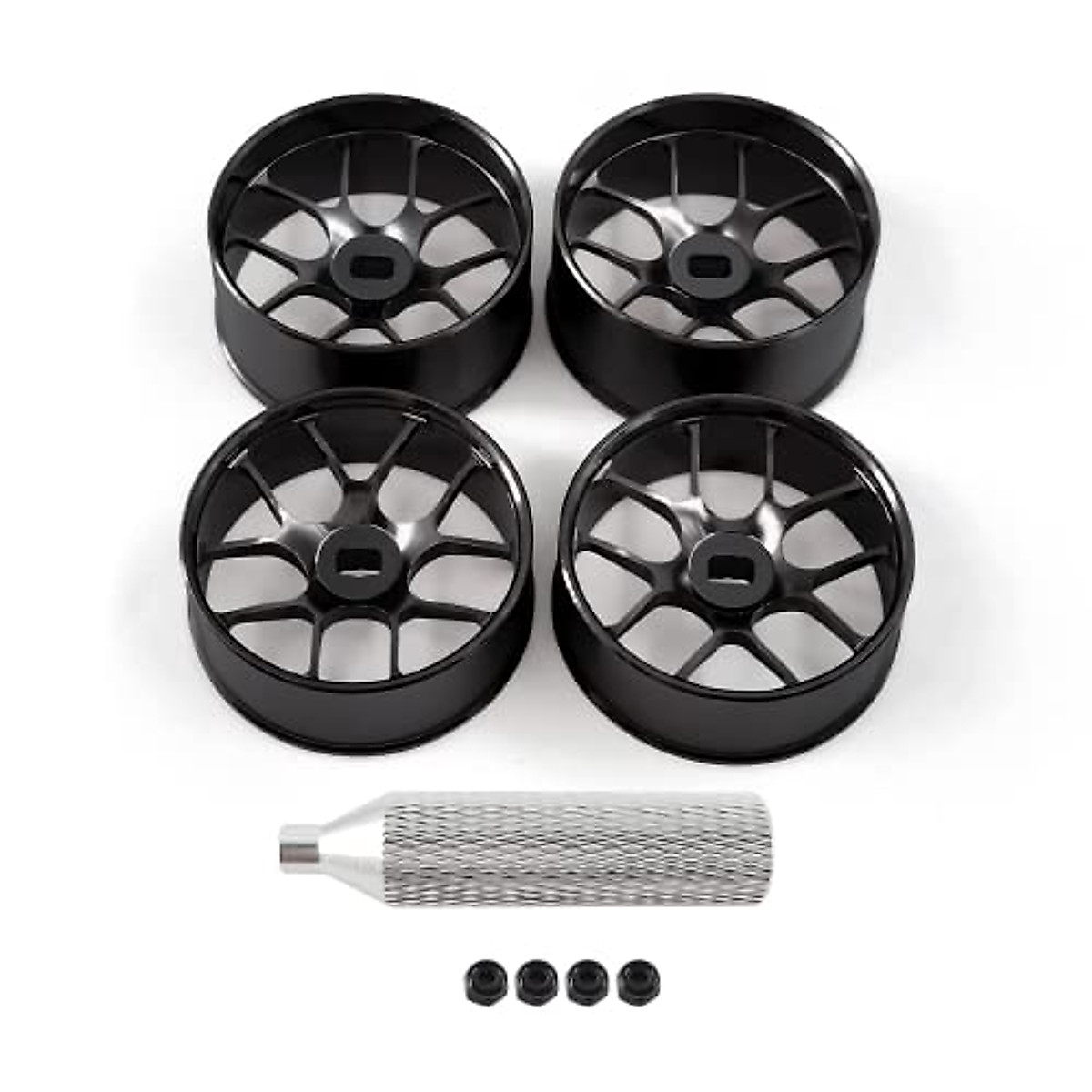 Abendor 4Pcs Metal 1/24 1/28 RC Car Drift Wheels, [2N+2W] 22mm 1/28 RC Car Drift Hubs for BBS Mini-Q HGD1 Mini-D DRZ Wltoys K969 K989 Rc Car Upgrade Parts (Black, 3.5 Degree)