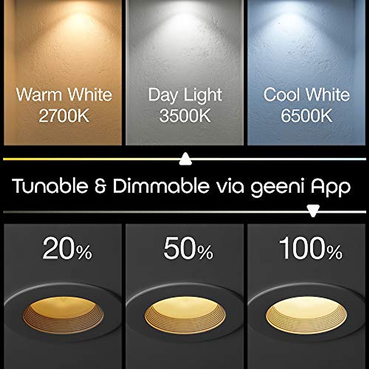 Geeni Prisma Plus Smart Wi-Fi LED Dimmable RBGW Recessed Multicolor Downlight, Works with Alexa and Google Assistant (2700-6500K) 6", 2-Pack