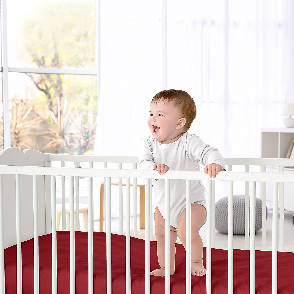 Sweet Jojo Designs Solid Red Baby or Toddler Fitted Crib Sheet for Baseball Patch Sports Collection